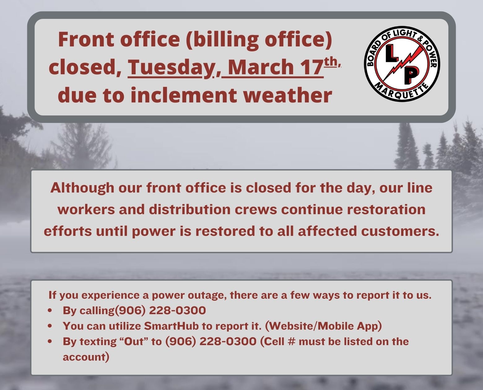 Billing office closed – Tuesday, March 17th, 2026 - Marquette Board of ...